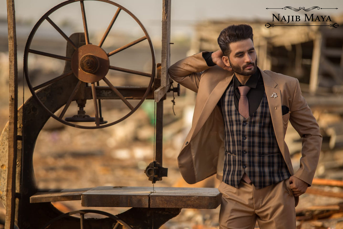 Light Brown 3 Piece Suit For Men's – Najib Maya