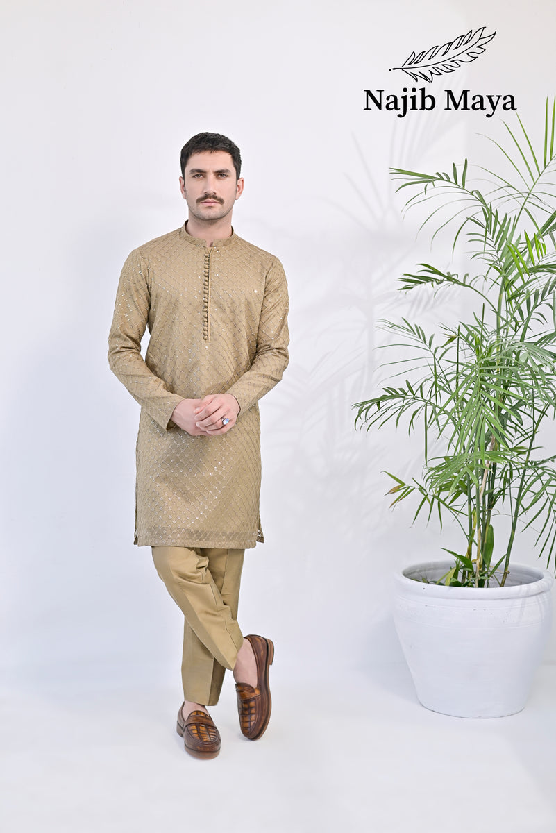 Mate Gold Embroidered Kurta pajama For Men's – Najib Maya