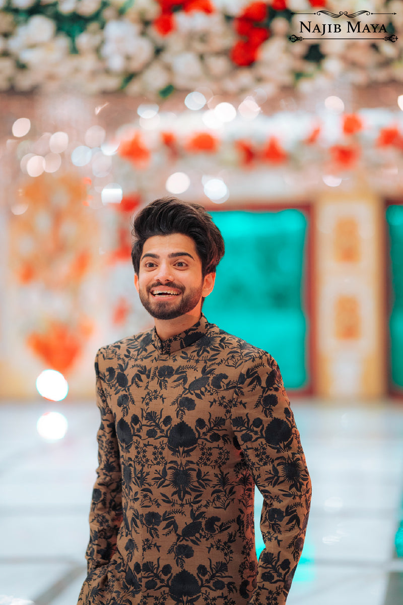 Elegant Black Brown Short Sherwani For Men's – Najib Maya