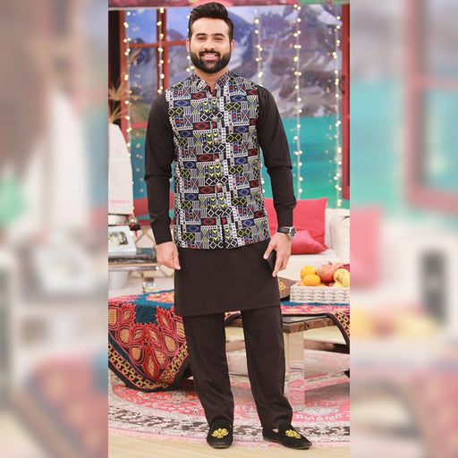 Ajrak Style Waist Coat For Men's – Najib Maya