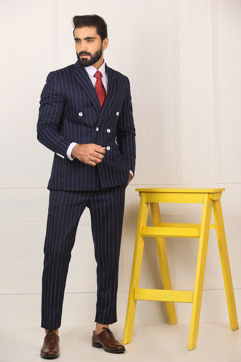 Navy Blue With White Lining Coat Pent For Men's – Najib Maya