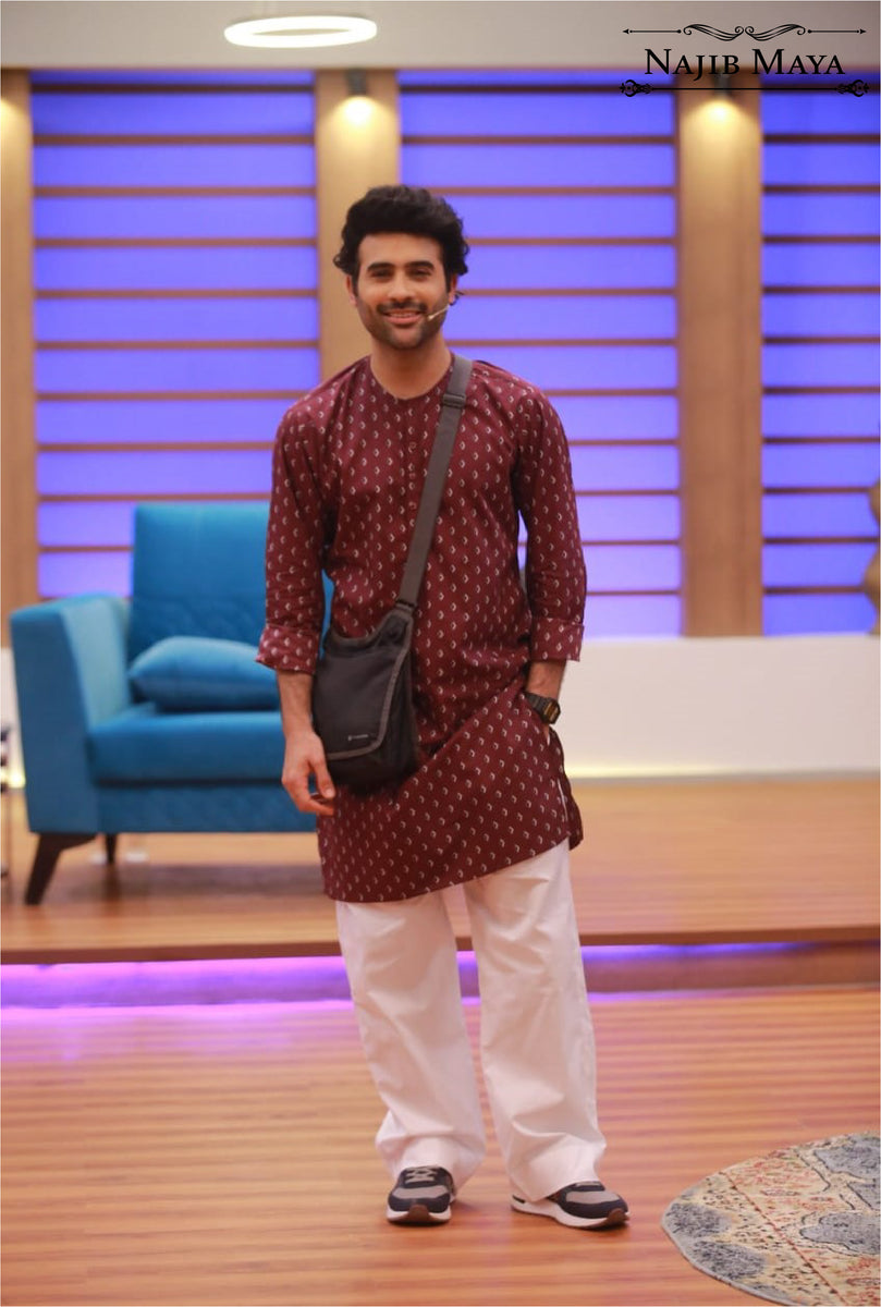 Printed Kurta With Bell Bottom Pajama For Men's – Najib Maya